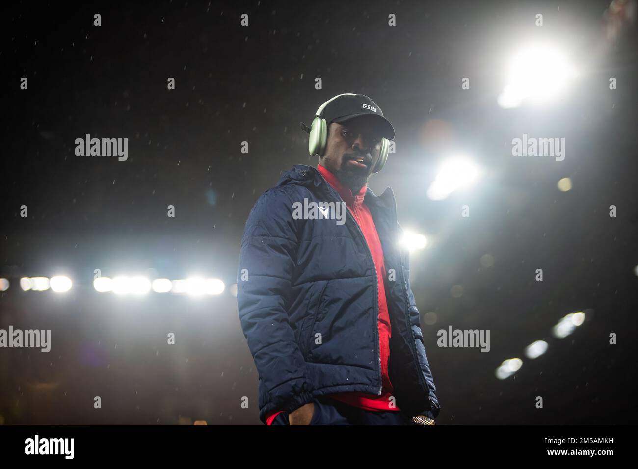 Serge Aurier #24 of Nottingham Forest checks out the Old Trafford pitch ...