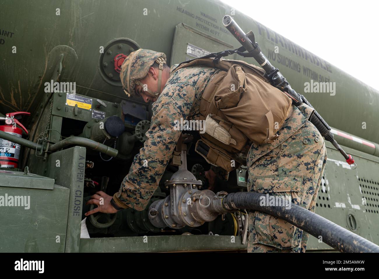 U.S. Marine Corps Lance Cpl. Anthony Gadison, a semitrailer refueler ...
