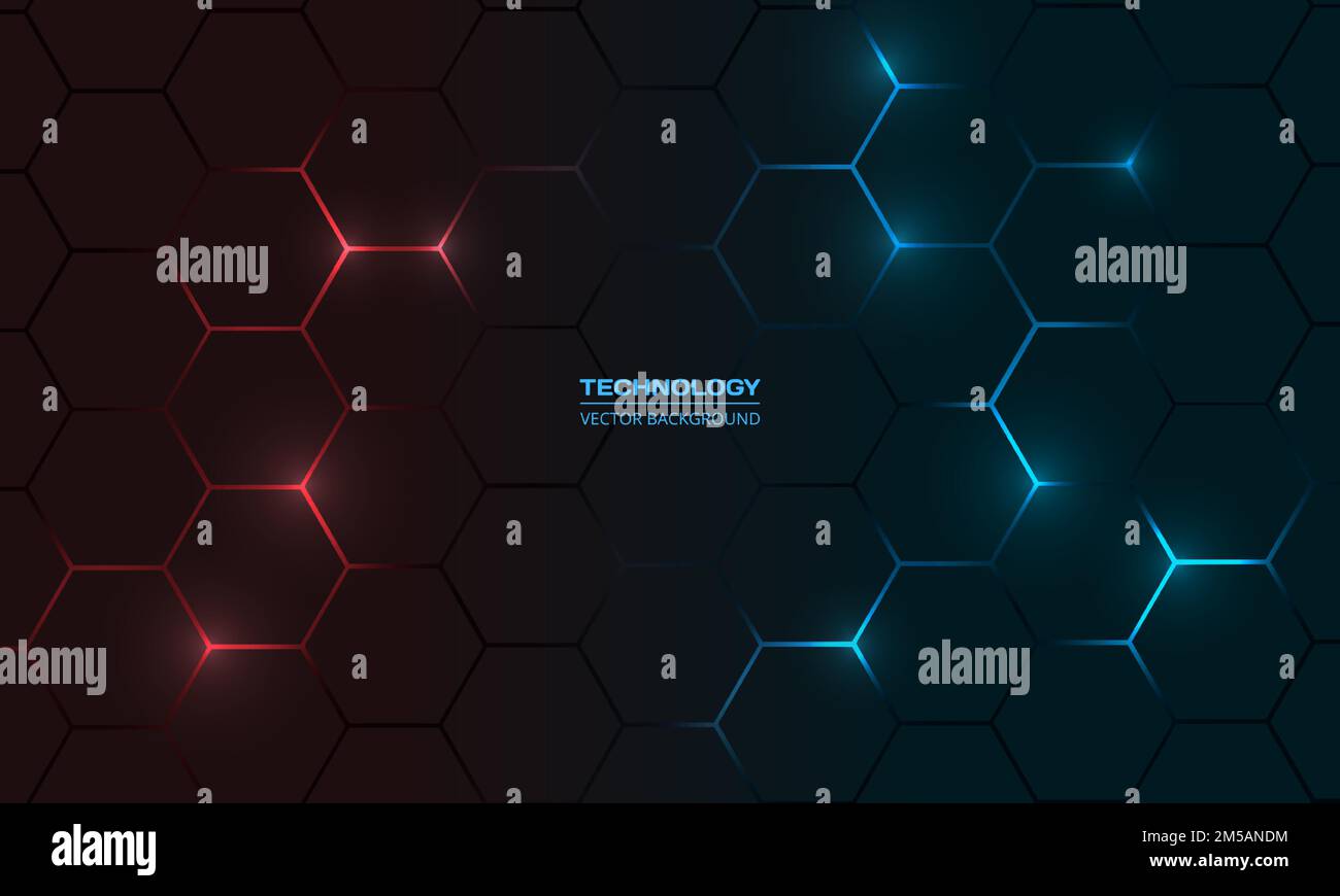 Dark red and blue hexagon abstract technology background with red and ...