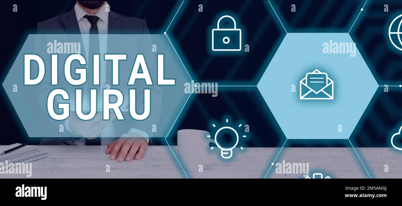 Hand writing sign Digital Guru. Business approach teacher and ...