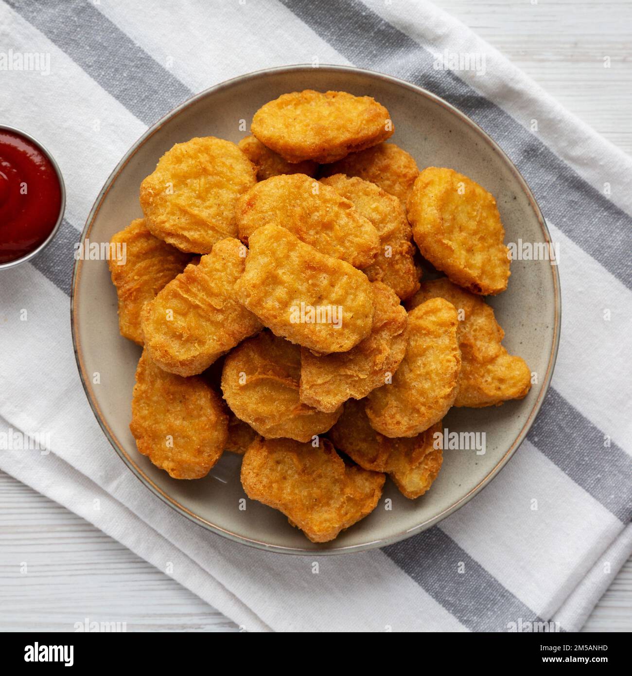 Homemade Chicken Nuggets with Ketchup, top view. Flat lay, overhead ...