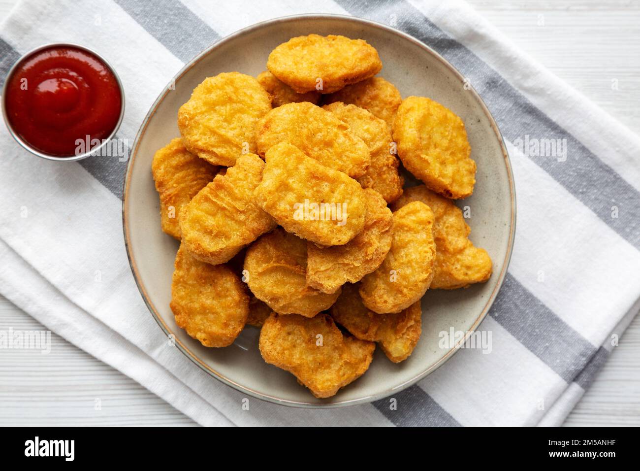 Homemade Chicken Nuggets with Ketchup, top view. Flat lay, overhead ...