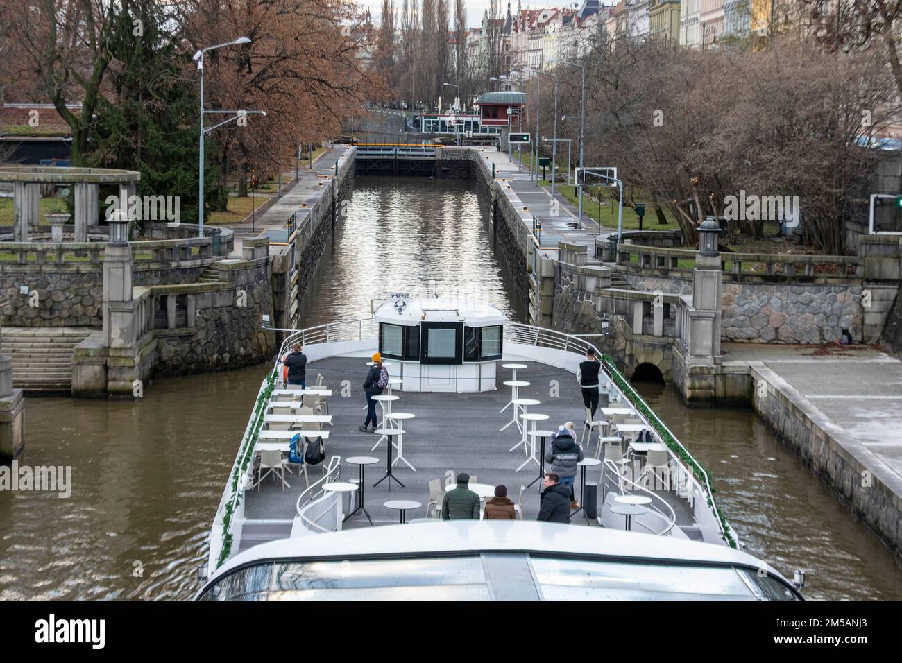 Prague, city, town, building, river Vltava, statue, floodgate, sluice ...