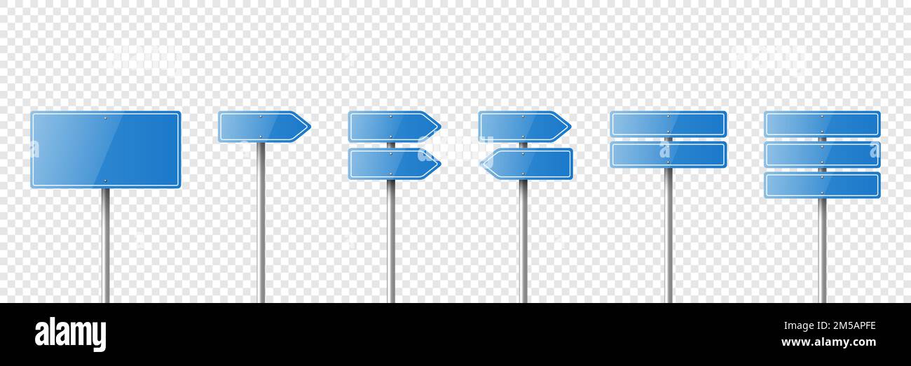 Vector Blue Glossy Warning, Danger Stop Sign Frame Icon Set Isolated ...