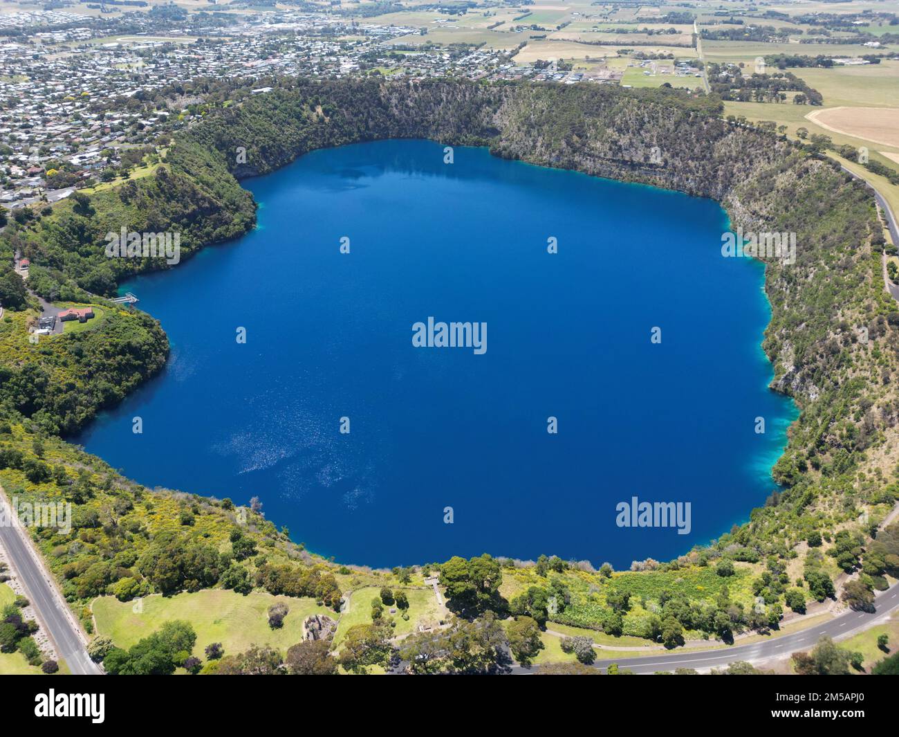 An aerial view of blue lake in Mount Gambier in South Australia Stock ...