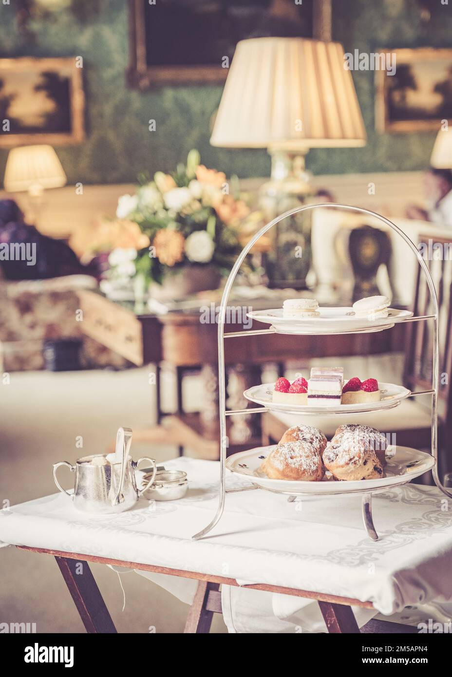 A Table in an English Stately home set for afternoon tea Stock Photo ...
