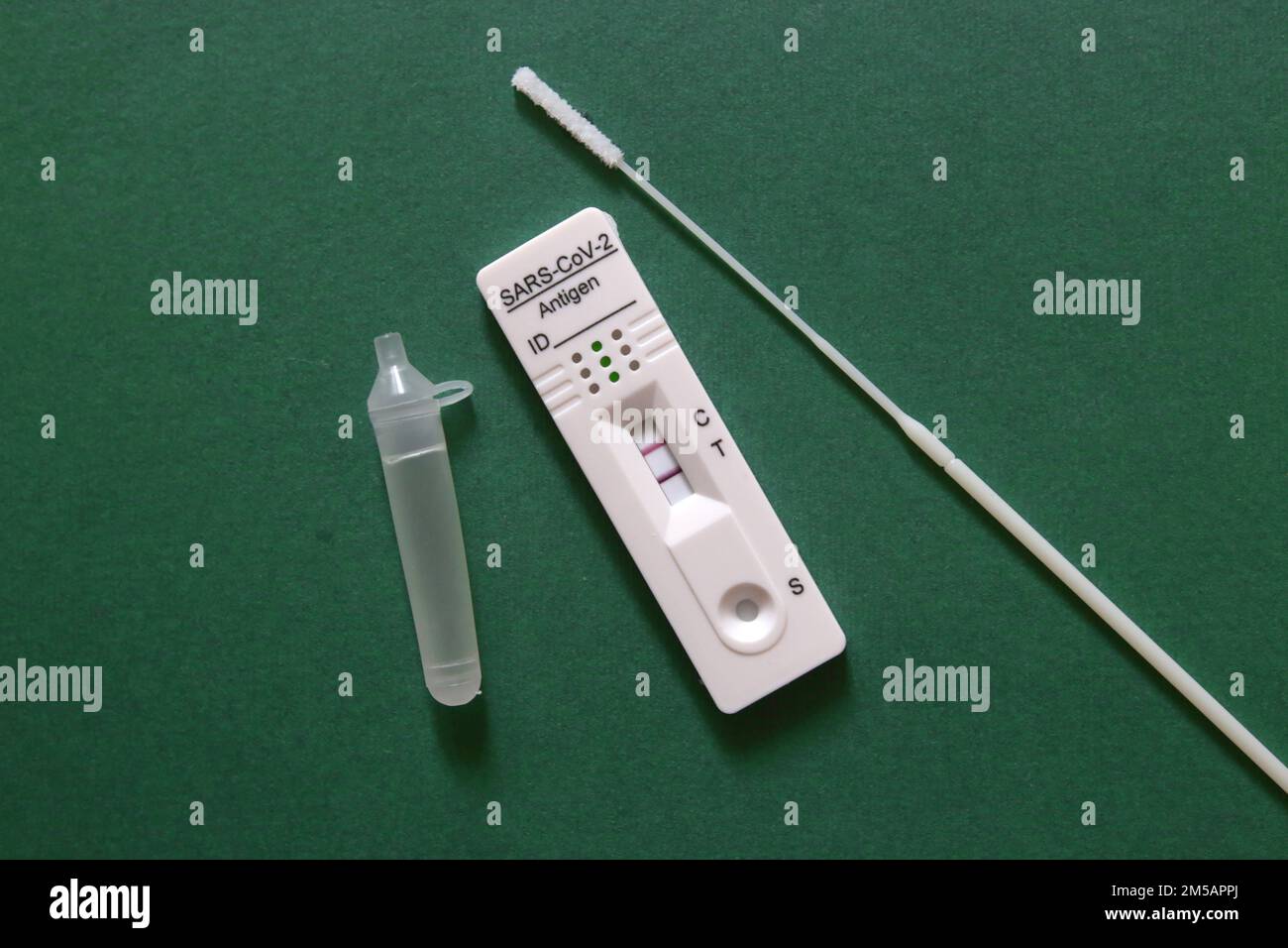 Used SARS Covid antigen test kit. Positive rresult Stock Photo - Alamy