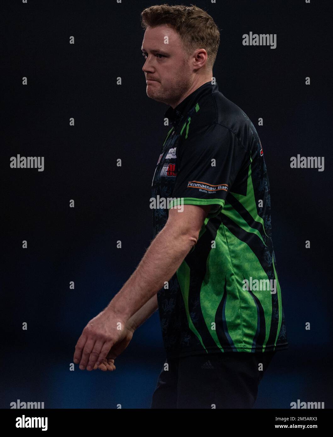 Jim Williams reacting during day ten of the Cazoo World Darts ...