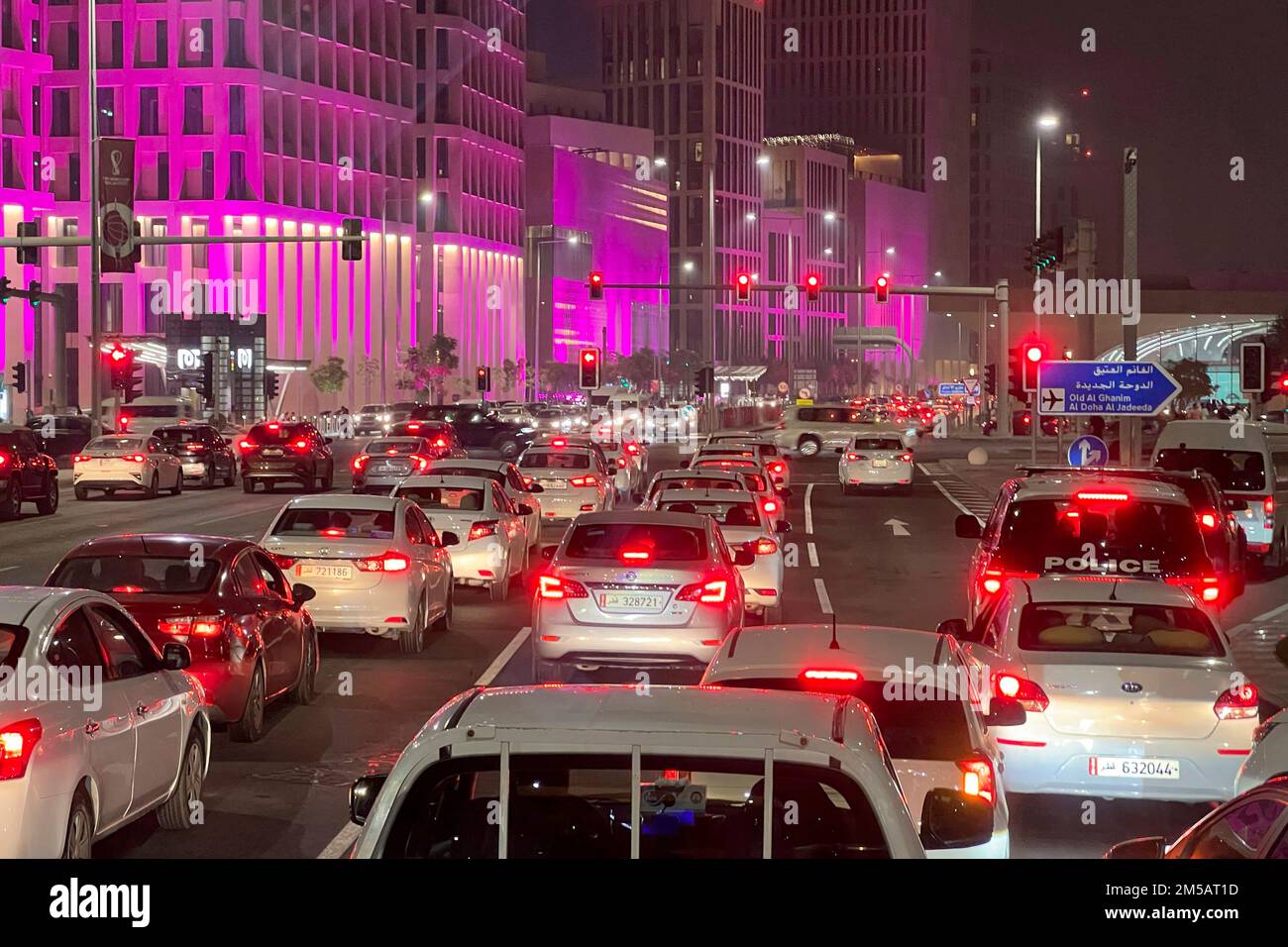 Impressions from Doha/Qatar on December 2nd, 2022. Traffic jam, full ...