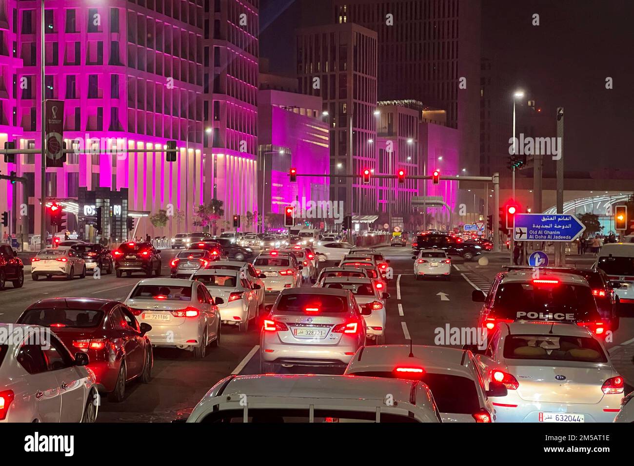 Impressions from Doha/Qatar on December 2nd, 2022. Traffic jam, full ...
