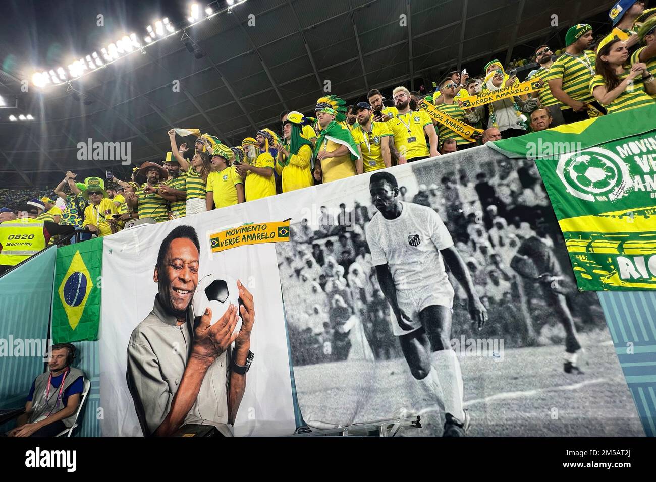 Brazilian fans, football fans behind a poster, poster of Pele. Round of ...