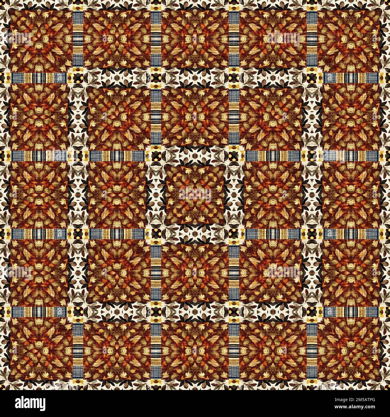 Autumn leaf quilt style vintage seamless pattern. Homely cottage core ...