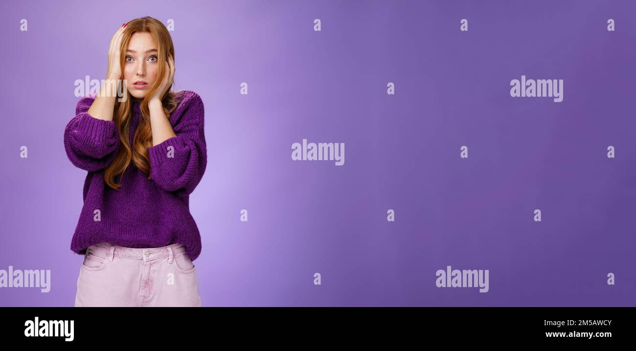 Girl in stupor feeling shocked and troubled as realising huge mistake ...