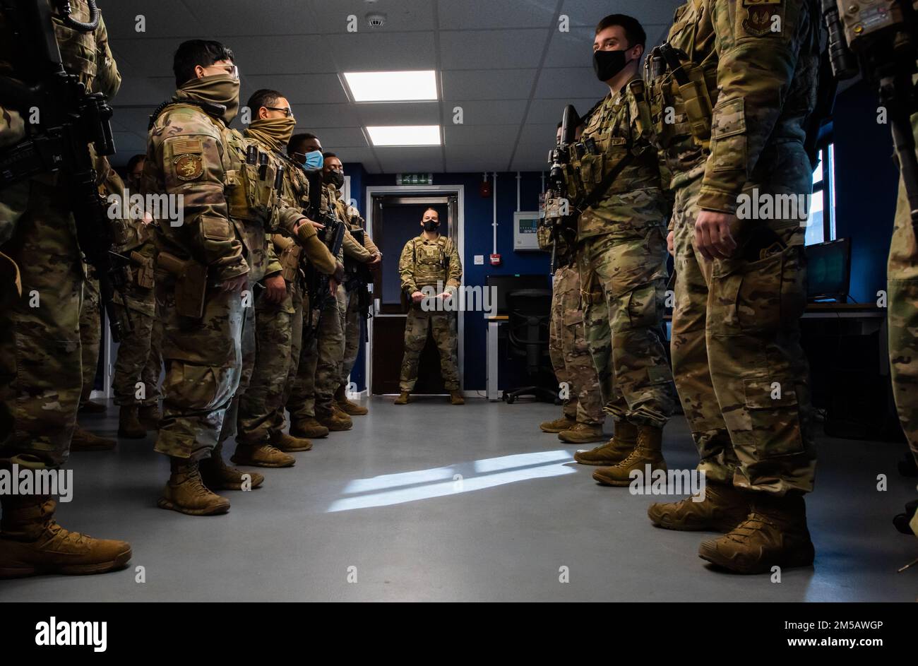 U.S. Air Force Tech. Sgt. Rachel Newell, 100th Security Forces Squadron flight sergeant, watches ...