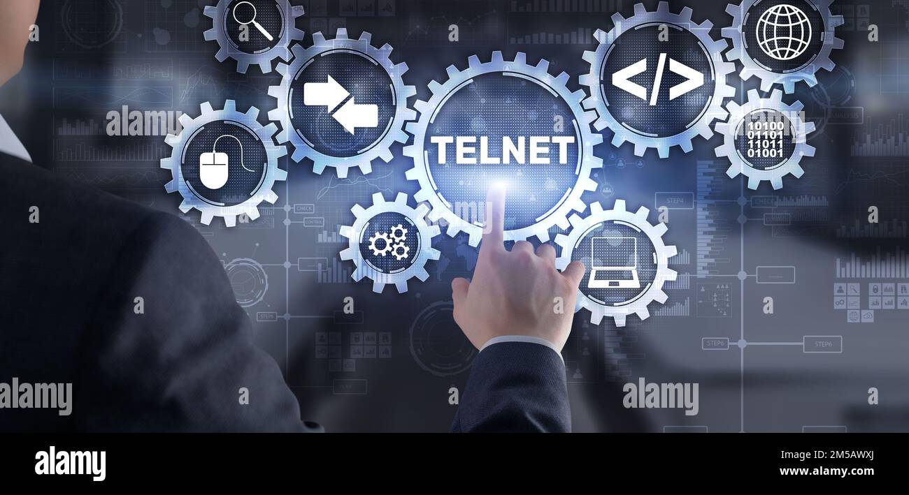 Telnet Virtual terminal client. Internet and Network concept Stock ...