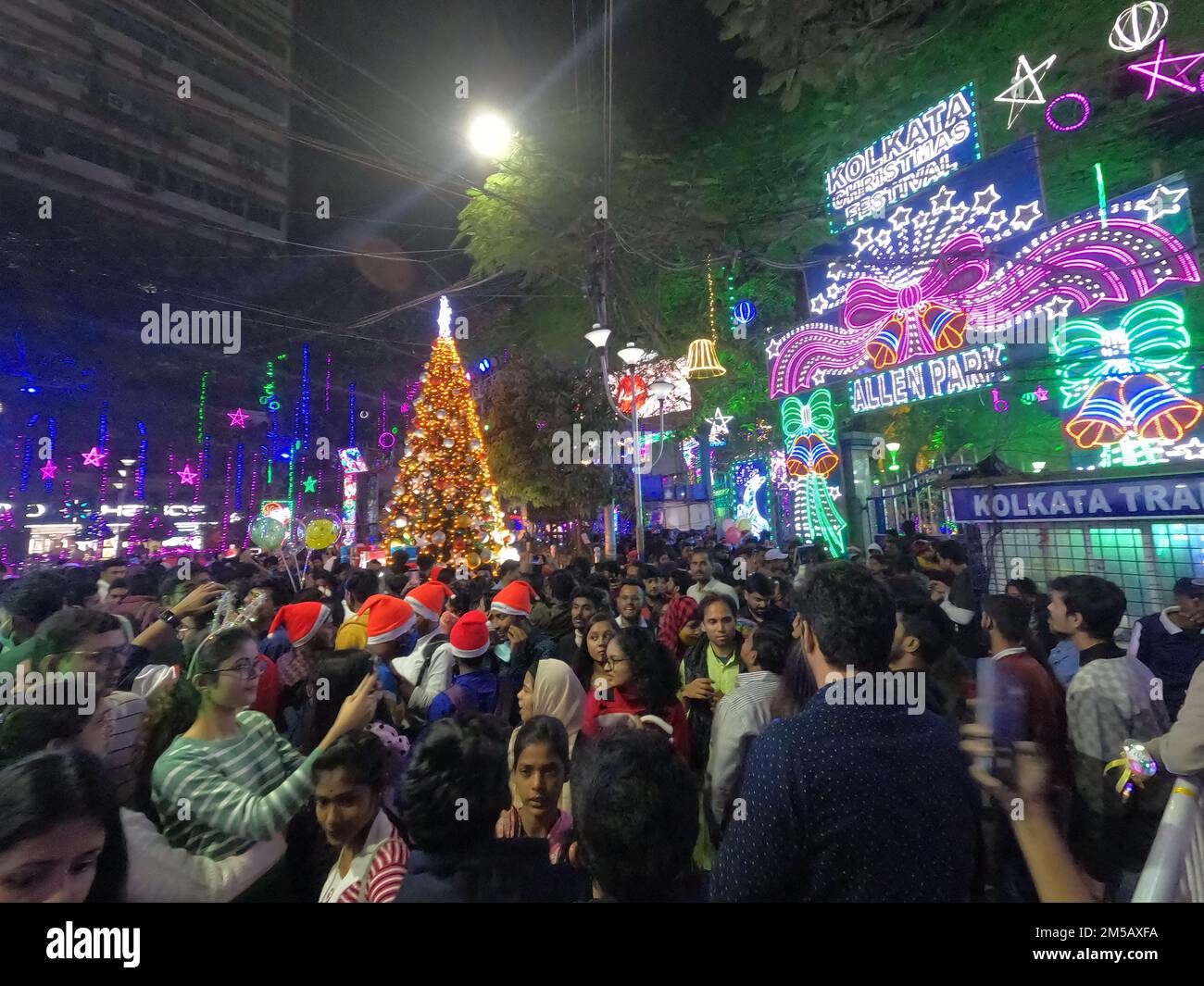 The crowd at park street is illuminated with lights ahead of Christmas ...