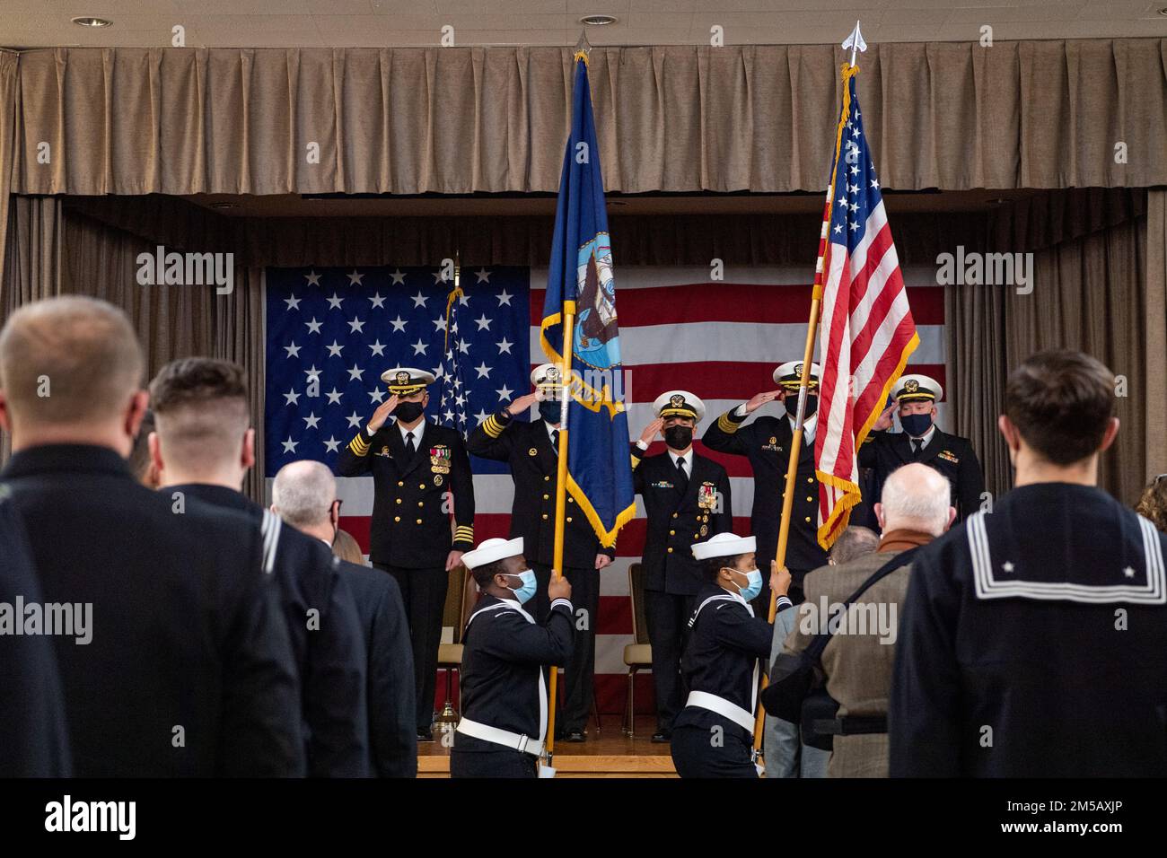 Naval Base Kitsap Color Guard parades the colors during a change of command ceremony for the ...