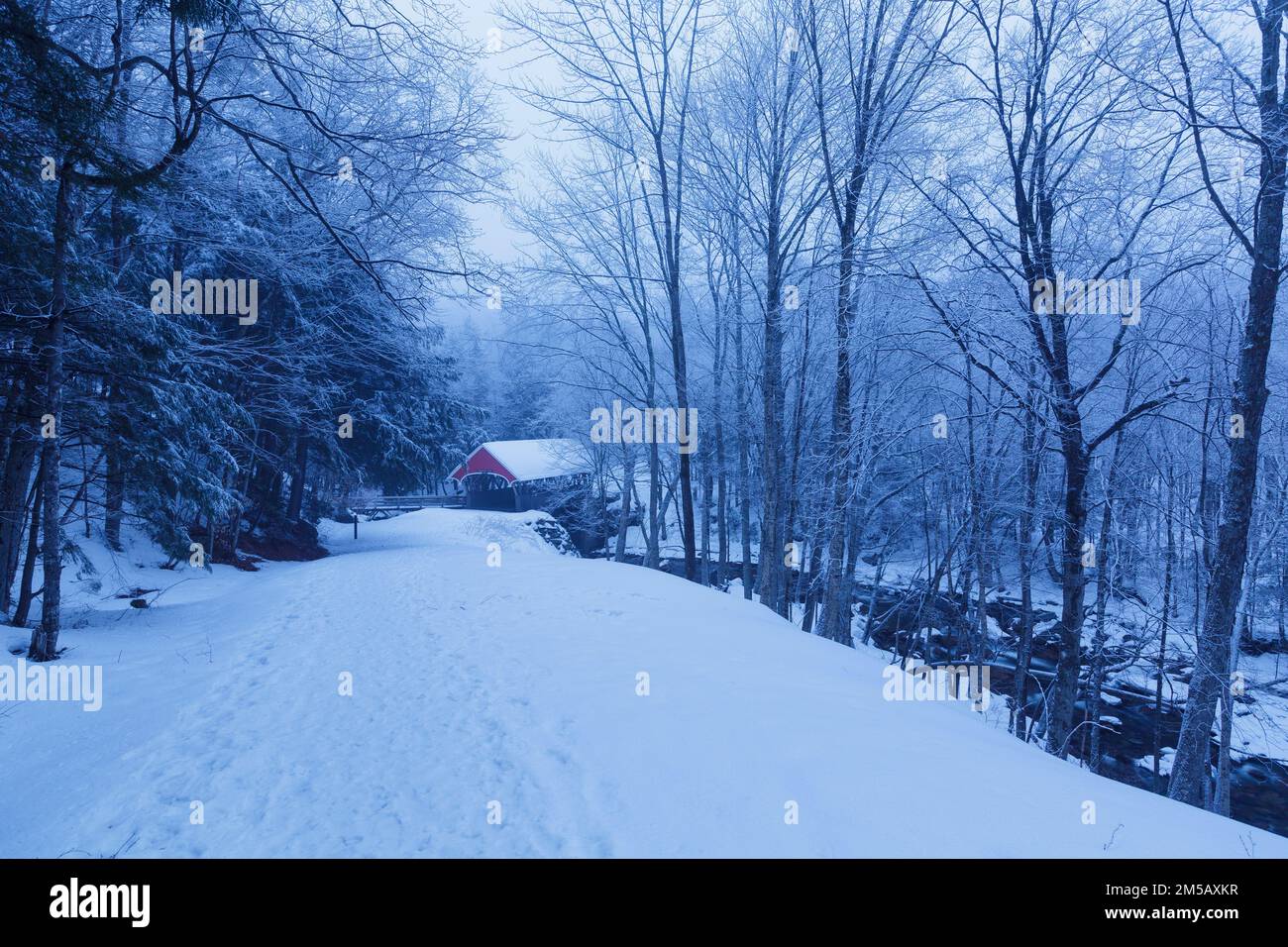 The Flume Covered Bridge in Franconia Notch, New Hampshire covered in ...