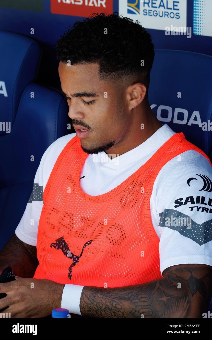 BARCELONA - OCT 2: Justin Kluivert sits on the bench at the La Liga ...
