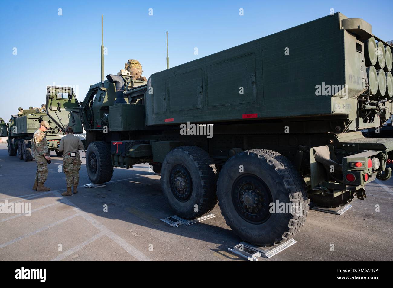U.S. Army M-142 Highly Mobile Artillery Rocket Systems (HIMARS) are ...