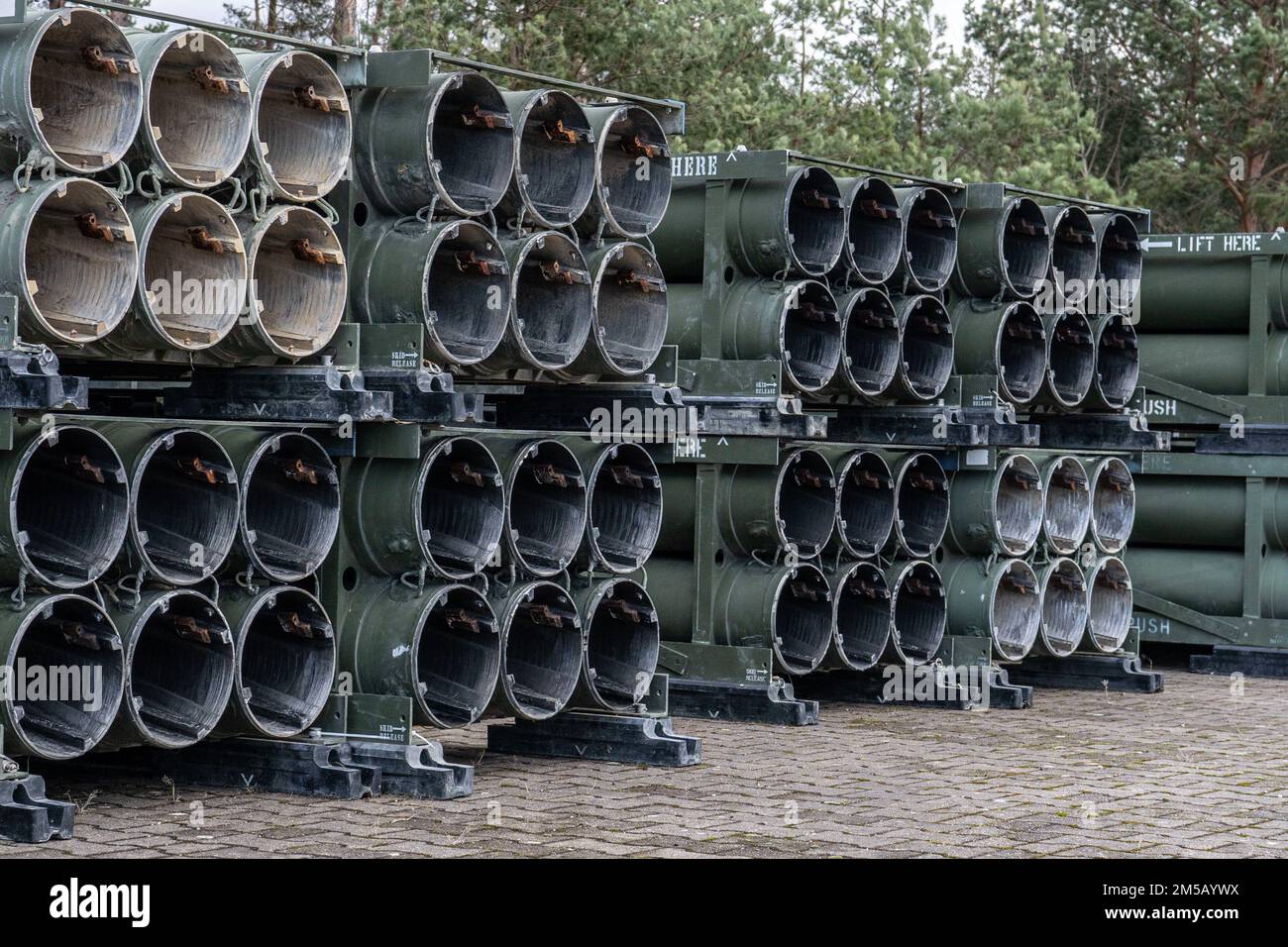 Empty rocket pods from the U.S. Army’s 41st Field Artillery Brigade ...