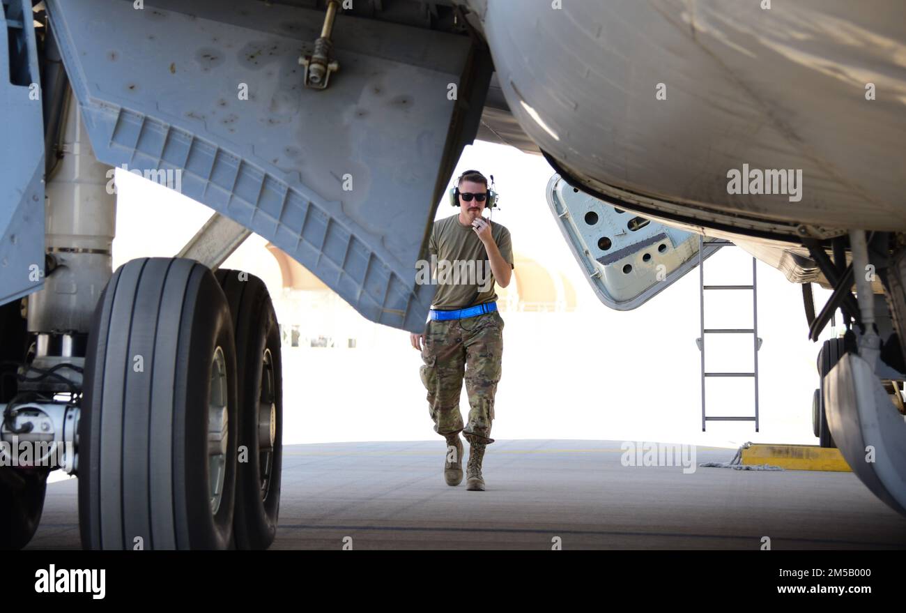 U.S. Air Force Staff Sgt. Tayler Harmon, a flight crew chief assigned ...