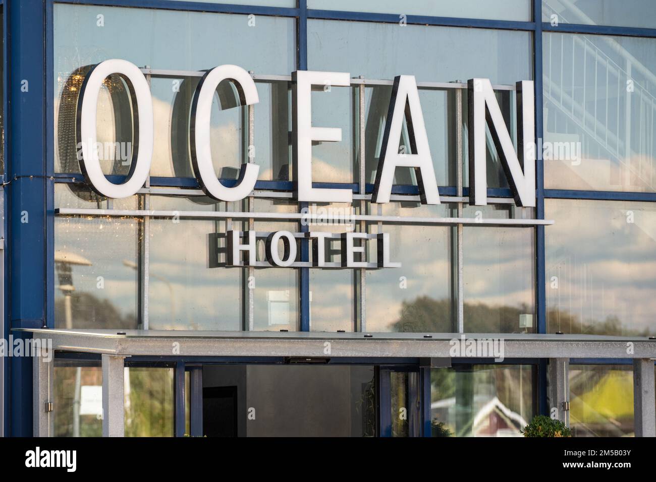 Falkenberg, Sweden - July 30 2022: Exterior sign of Ocean Hotel Stock ...