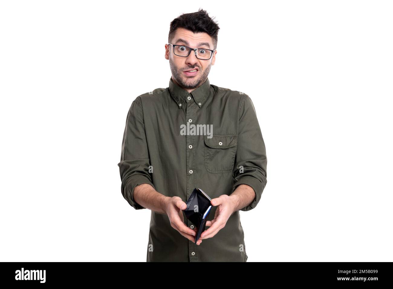 bankruptcy concept. bankrupt man with empty wallet isolated on white background Stock Photo - Alamy