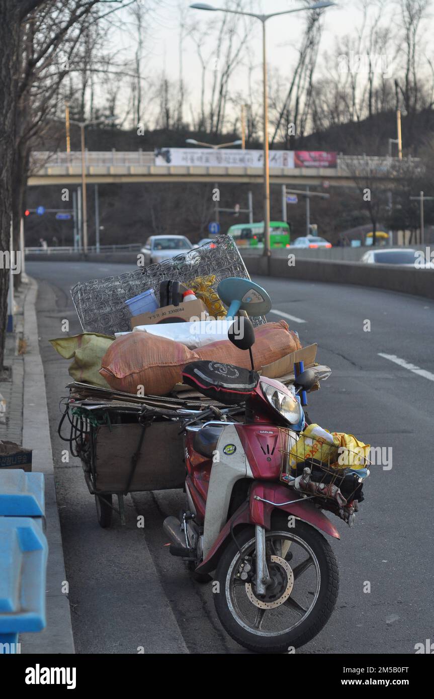 A trash motorcycle in Seoul, south Korea Stock Photo - Alamy