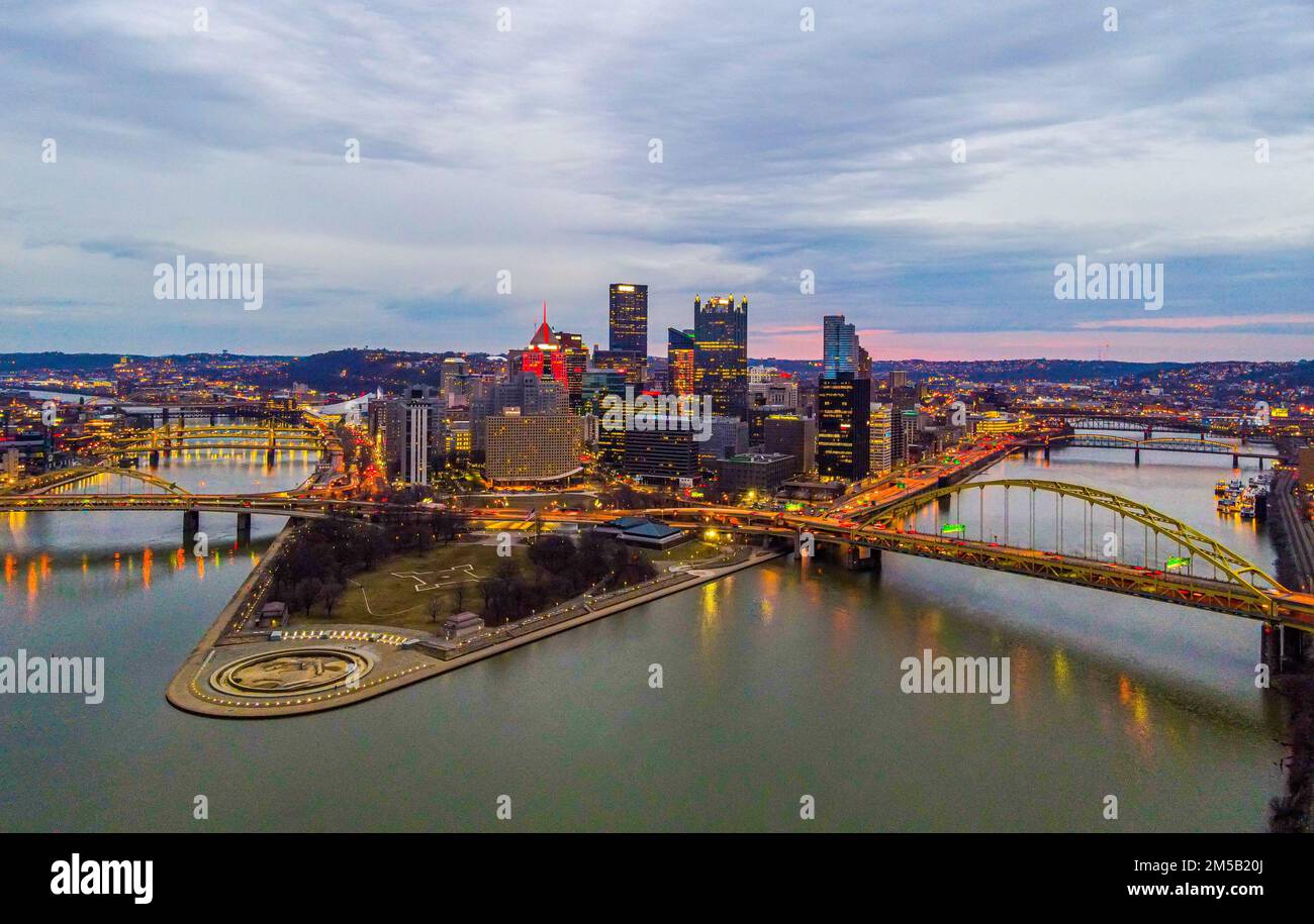 A view of the city of Pittsburgh at the confluence during sunrise Feb ...