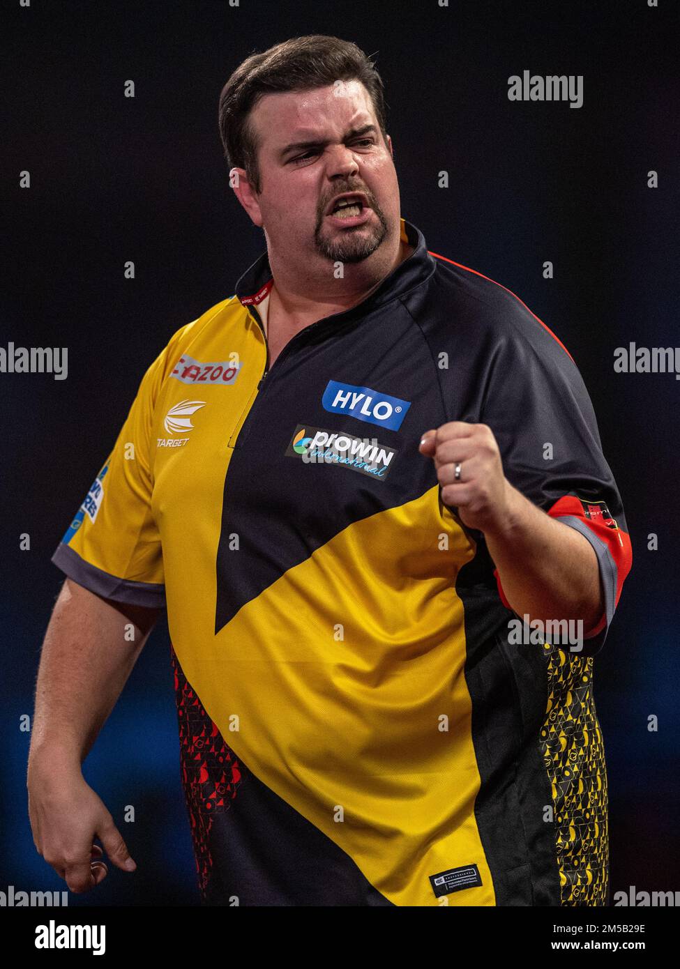 Gabriel Clemens reacting during day ten of the Cazoo World Darts ...