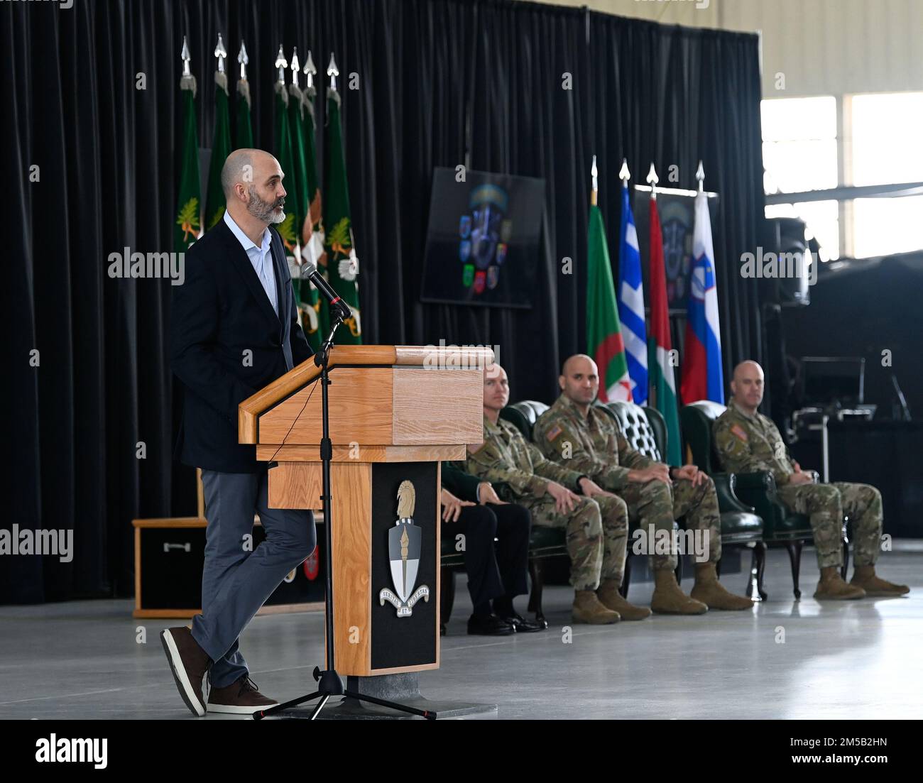 Retired Command Sgt. Major Patrick McCauley speaks during a Regimental ...