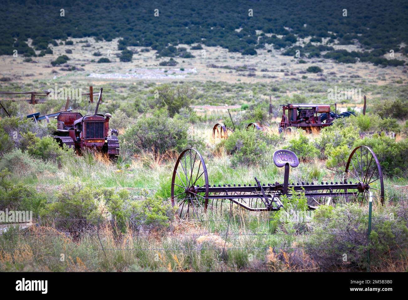 Old farm equipment sits in the rural countryside near Fort Garland ...