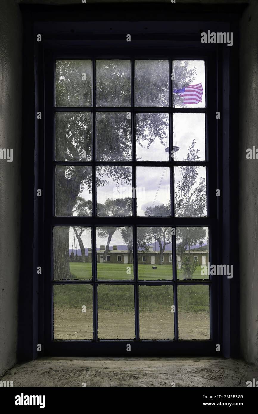 Looking through a window from a surviving building from the US Army ...