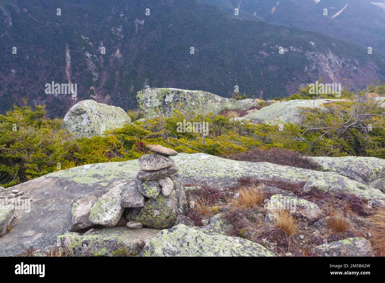 View from above the Old Man of the Mountain profile on the side of ...