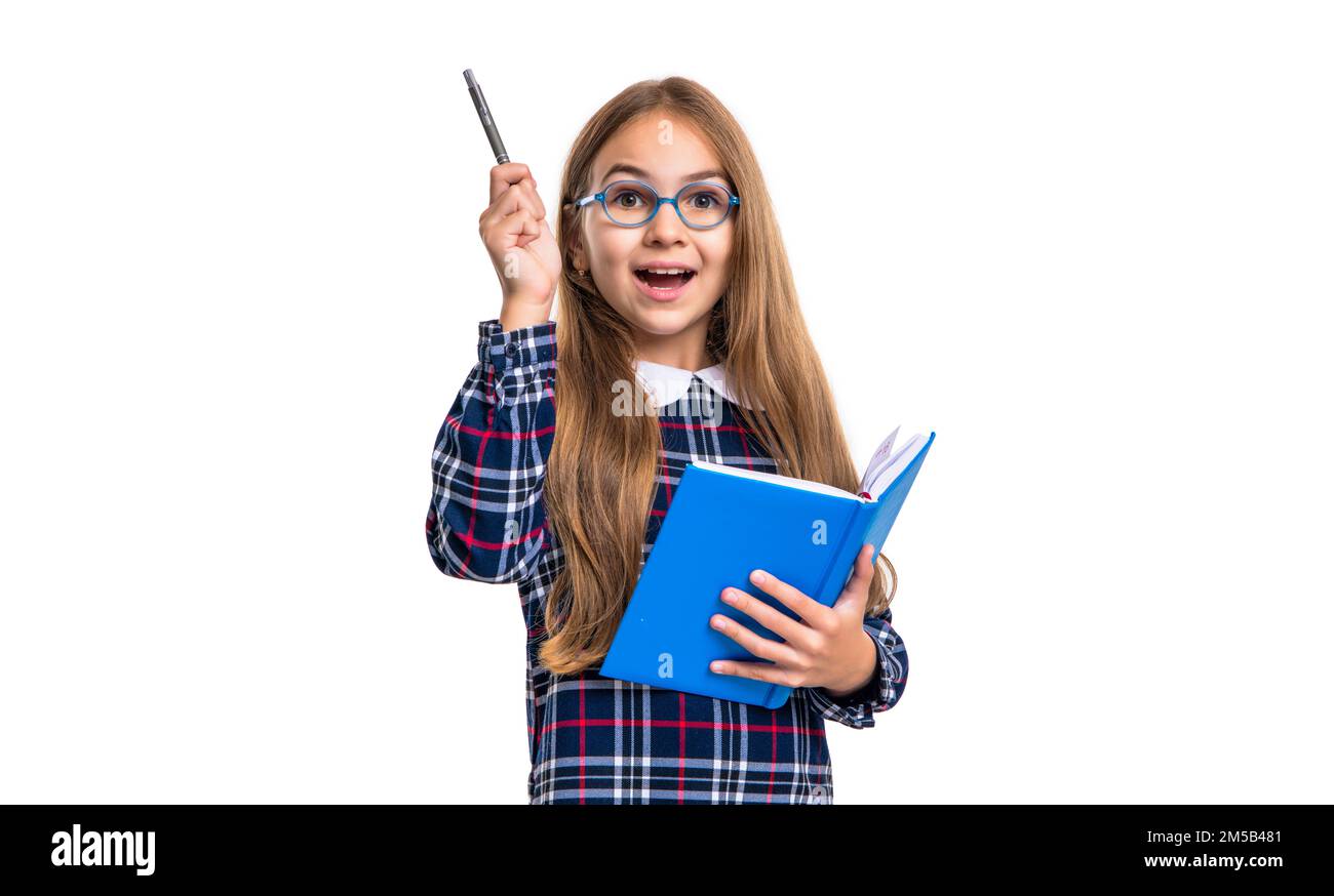 school girl noting notes having new idea. photo of school teen noting ...