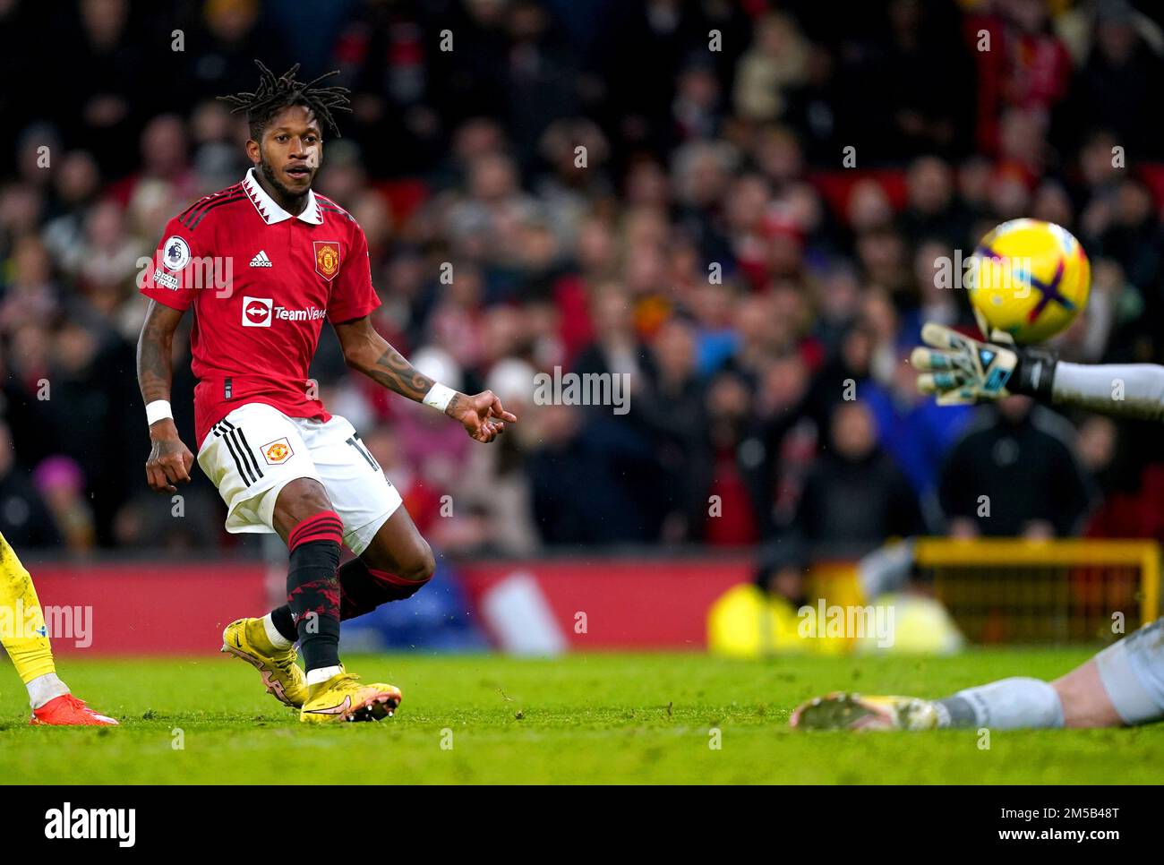 Manchester United's Fred scores their side's third goal of the game ...