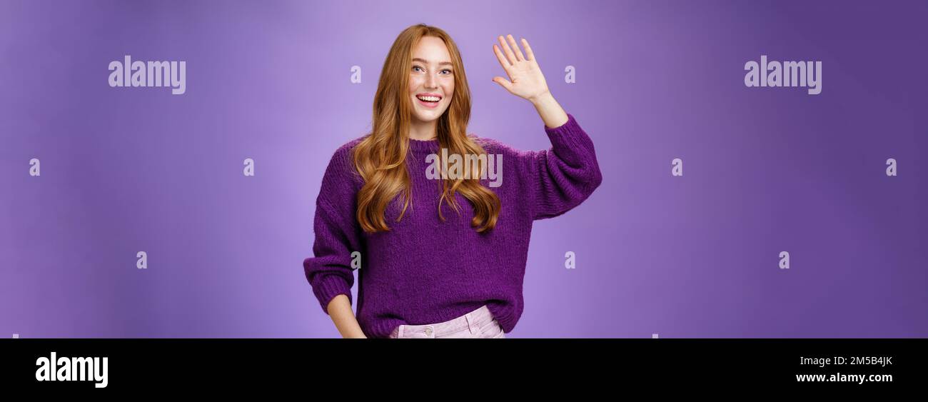 High five mate, hello. Portrait of friendly and excited charming kind ...