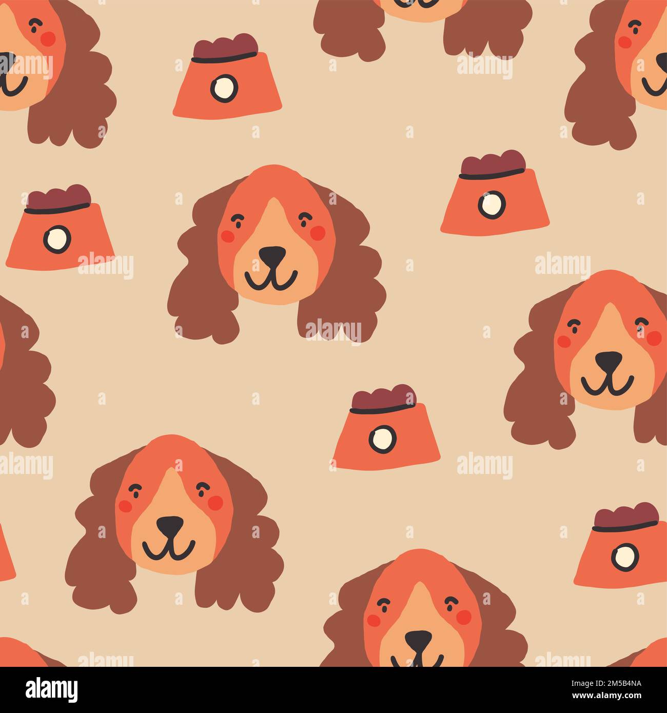 Beautiful seamless pattern with cartoon cute dogs. Breed - cocker ...