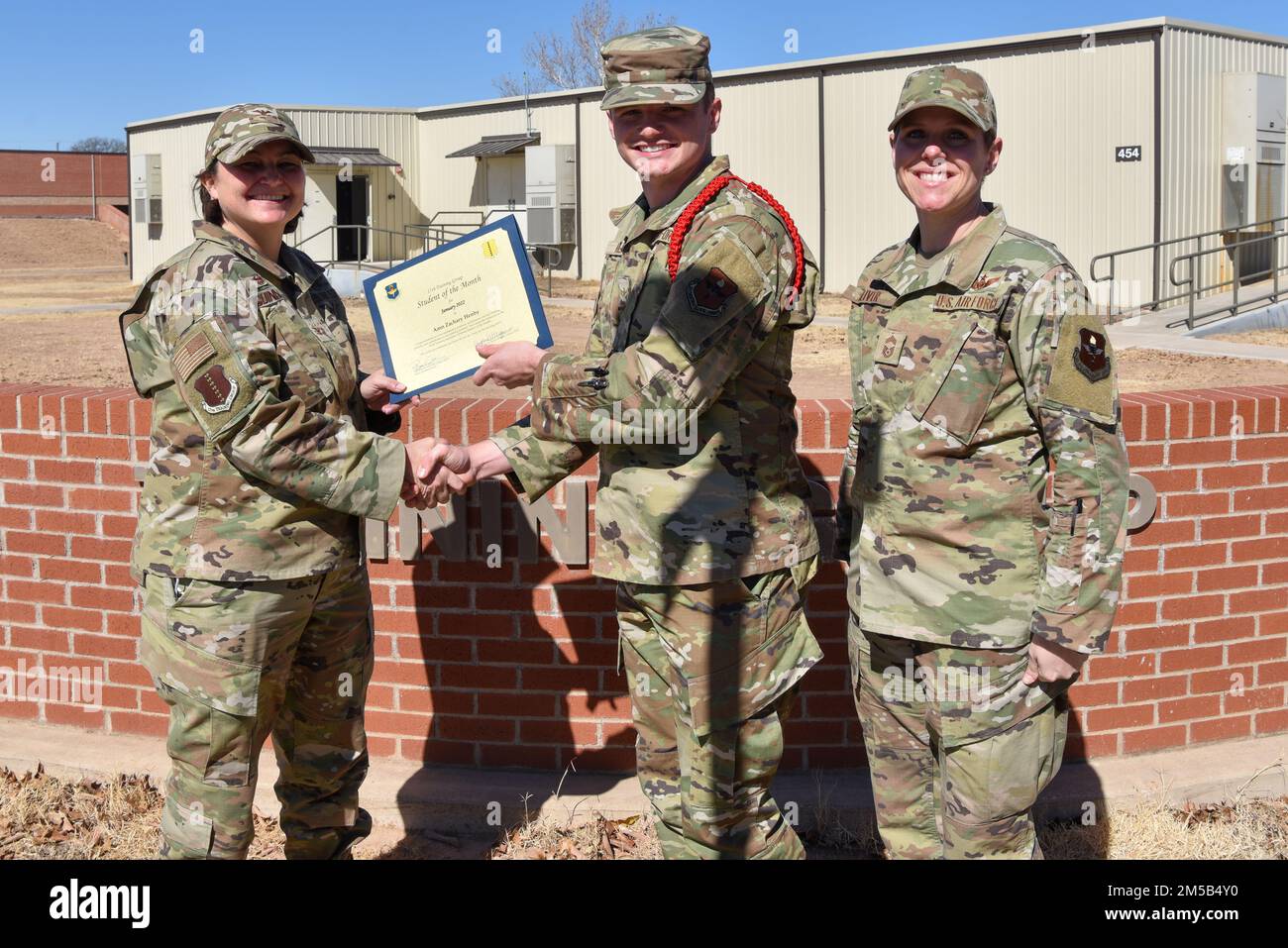 U.S. Air Force Col. Angelina Maguinness, 17th Training Group commander, and Chief Master Sgt ...