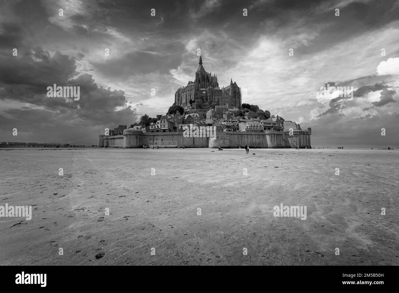 A beautiful grayscale view of Mont-Saint-Michel island in France Stock ...