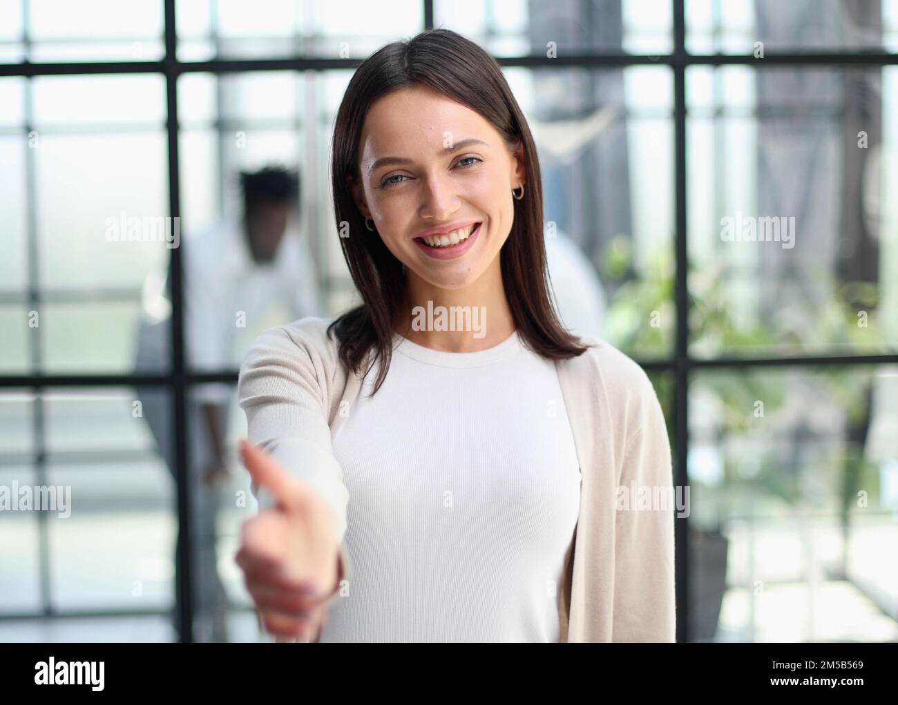 Smiling professional business leaders and employees group team portrait ...