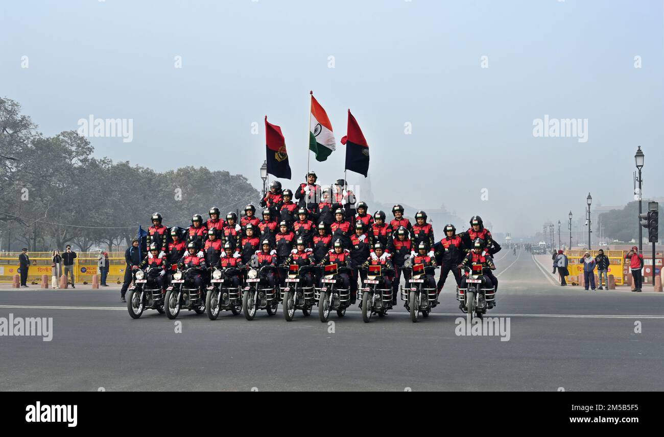 NEW DELHI, INDIA - DECEMBER 27: BSF's all-women daredevil motorcycle ...