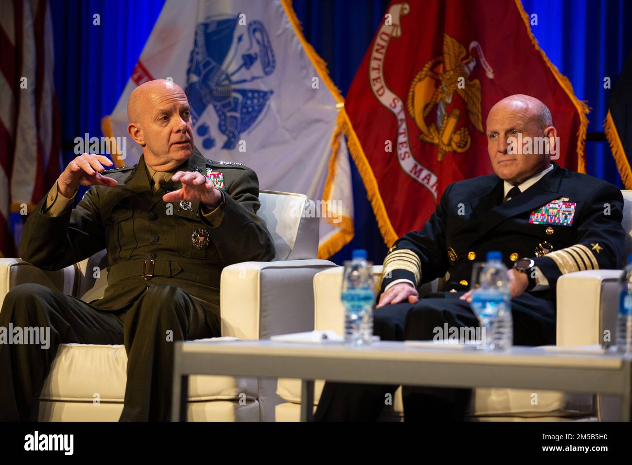 U.S. Marine Gen. David H. Berger, left, the commandant of the Marine ...