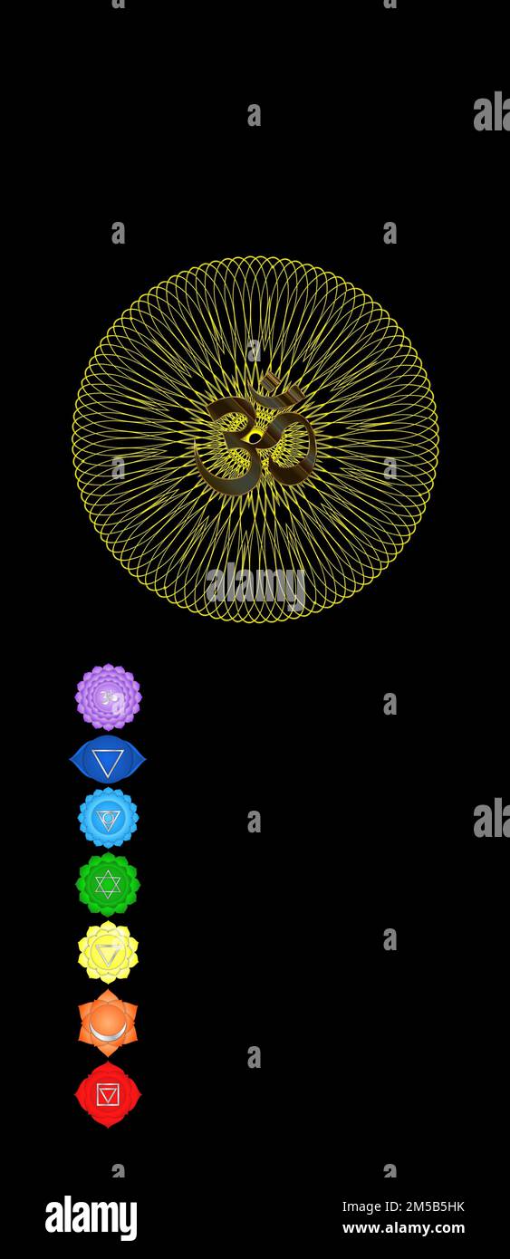 Chakra symbols and sacred geometry symbols isolated on color background ...