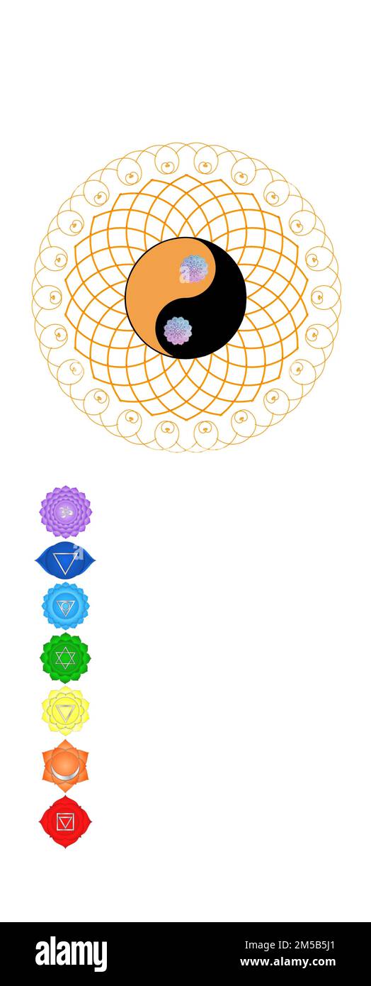 Chakra symbols and sacred geometry symbols isolated on color background ...