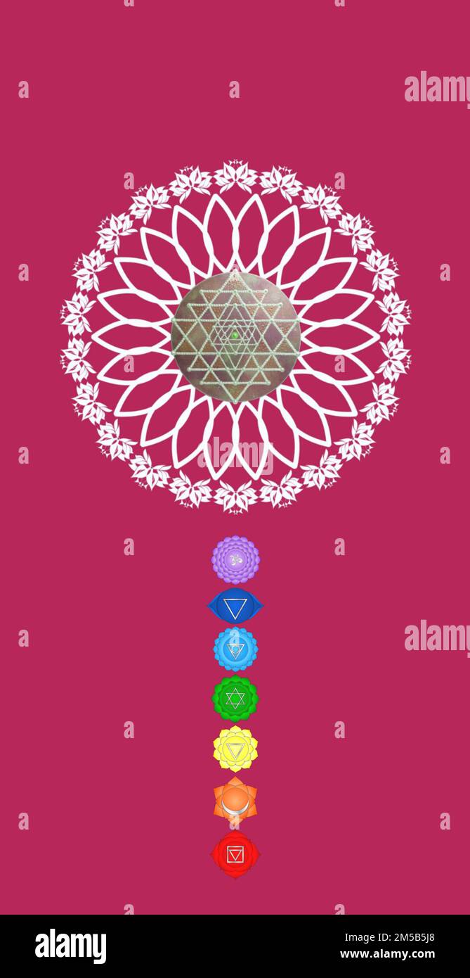 Chakra symbols and sacred geometry symbols isolated on color background ...