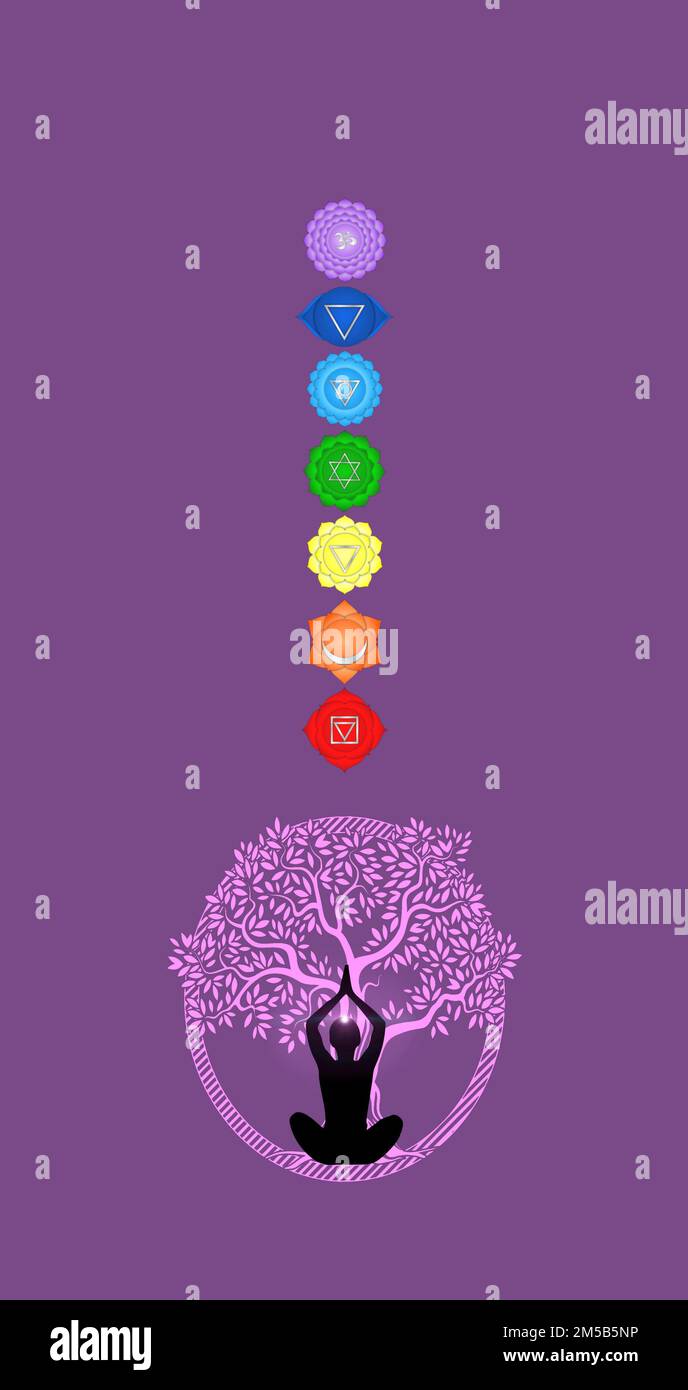 Chakra symbols and sacred geometry symbols isolated on color background ...