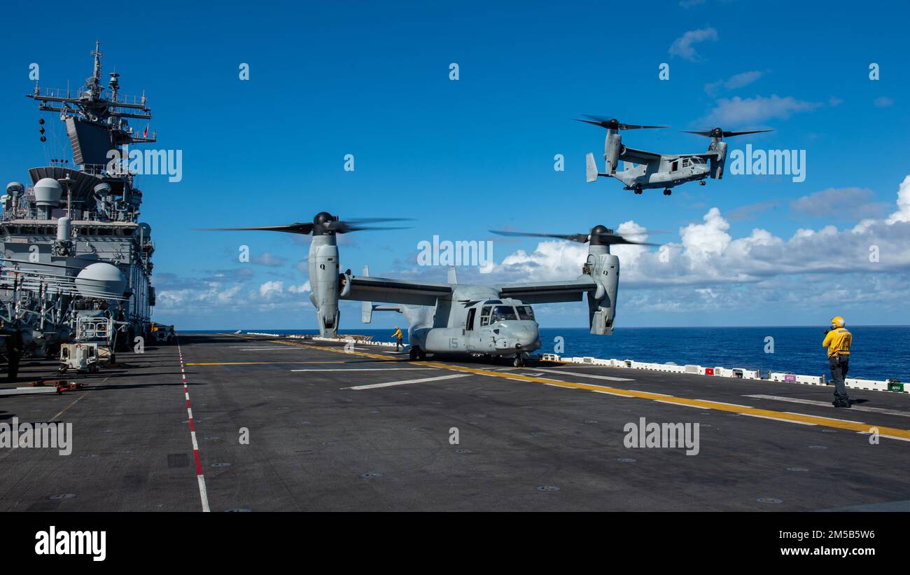 PACIFIC OCEAN (Feb. 18, 2022) MV-22B Ospreys attached to Marine Medium ...