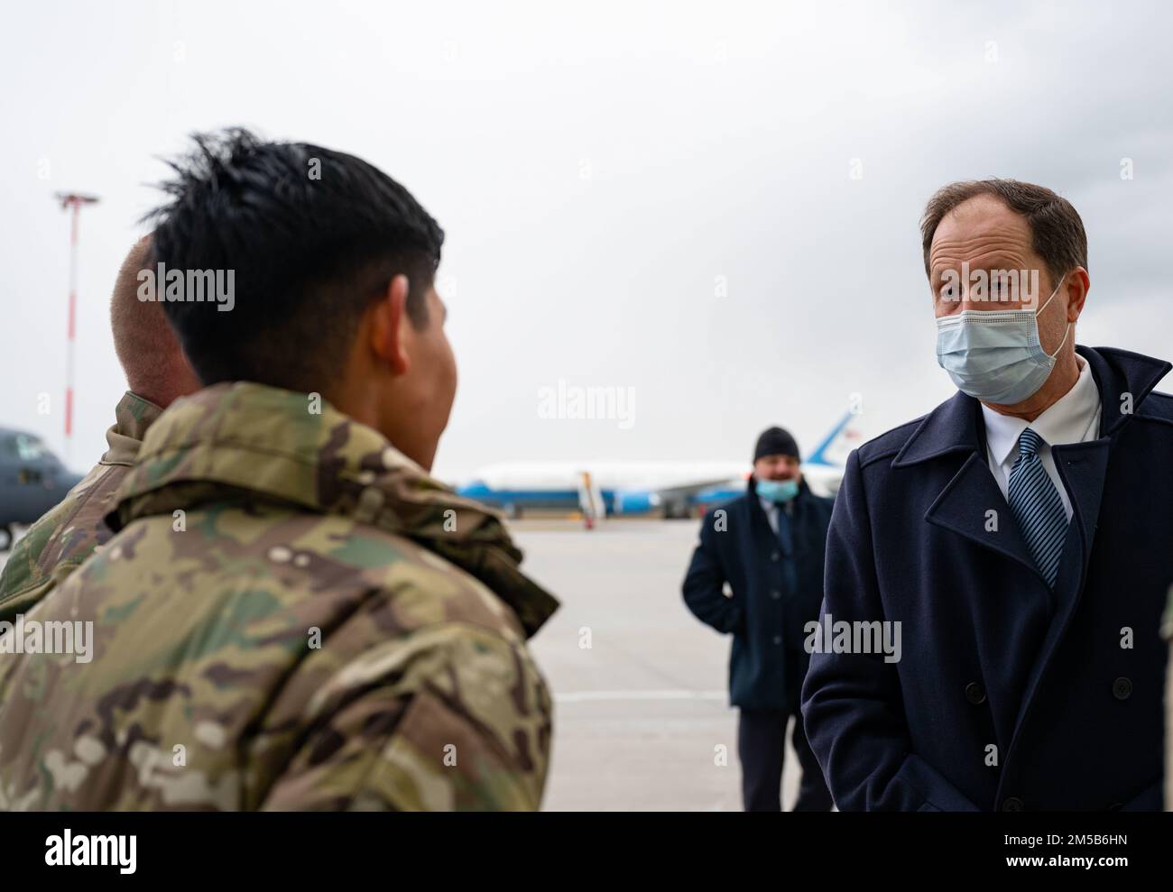 U.S. Ambassador to Poland Mark Brzezinski speaks with U.S. Airmen ...